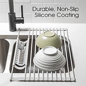 Over Sink Dish Drying Rack- Foldable Roll Up Dish Drying Rack- Portable Drying Rack for Kitchen Sink- Durable Dish Drainer- Space-Saver Kitchen and Sink Accessories- Dish Rack by Tasora (21"x13")