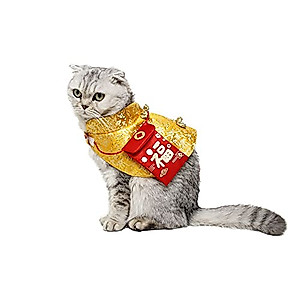 Harikaji Cat Clothes,New Year's Cloak Dog Clothes Red Pet Cheongsam Cloak Clothes for Cats Small Dogs Puppy(Gold,XS)