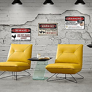 Chicken Sign Funny Warning Property Protected by Chickens Tin Sign 11.8x7.9 Inches Chicken Coop Decor Sign For Home Farmhouse Garden Wall Decoration Idea Gifts For Friends