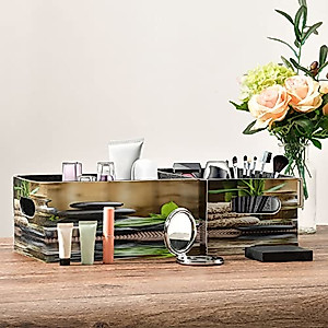 Nesatuwa 2 Pack Zen Basalt Stones on Wood Collapsible Felt Storage Bin Rectangular Storage Baskets with Handles for Closet Toys Clothes