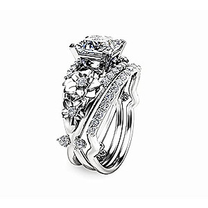 3 CT Princess Shape White Cubic Zirconia Filigree Bridal Wedding Engagement Ring with Band in 14K White Gold Plated 925 Sterling Silver (3 Cttw) Ring Size - 4.5