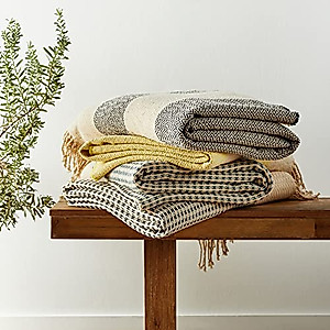 Amazon Aware Woven Cotton Throw Chevron Block Blanket - 60 x 80-Inch , Natural/Balsam Green