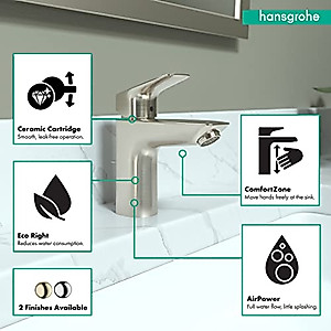 hansgrohe Logis Modern Low Flow Water Saving 1-Handle 1 6-inch Tall Bathroom Sink Faucet in Brushed Nickel, 71100821