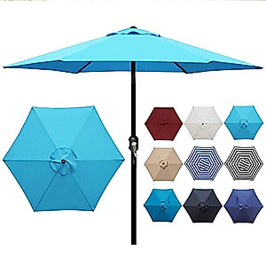 Blissun 7.5 ft Patio Umbrella, Yard Umbrella Push Button Tilt Crank (Light Blue)