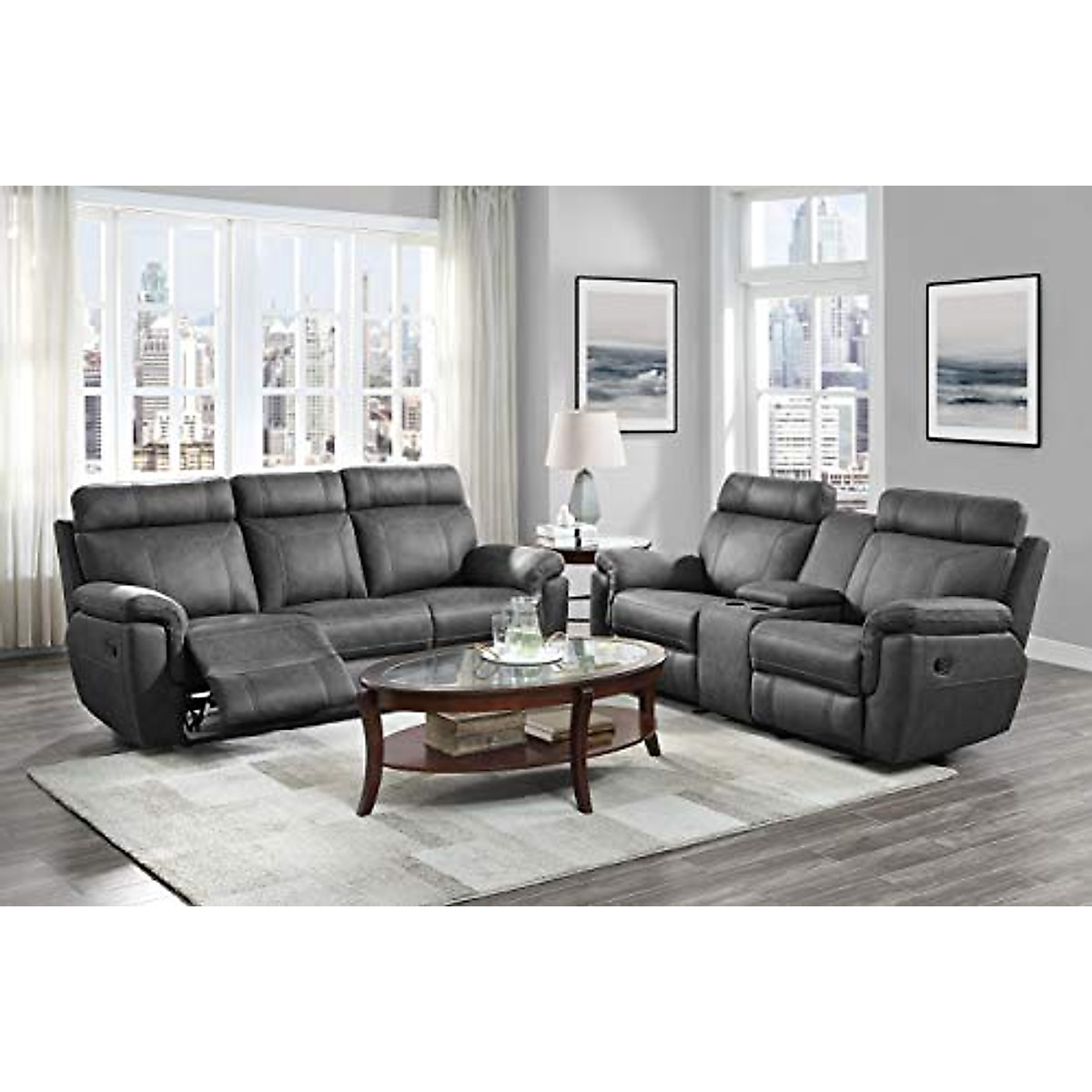 Lexicon Valois Double Reclining Sofa, Gray