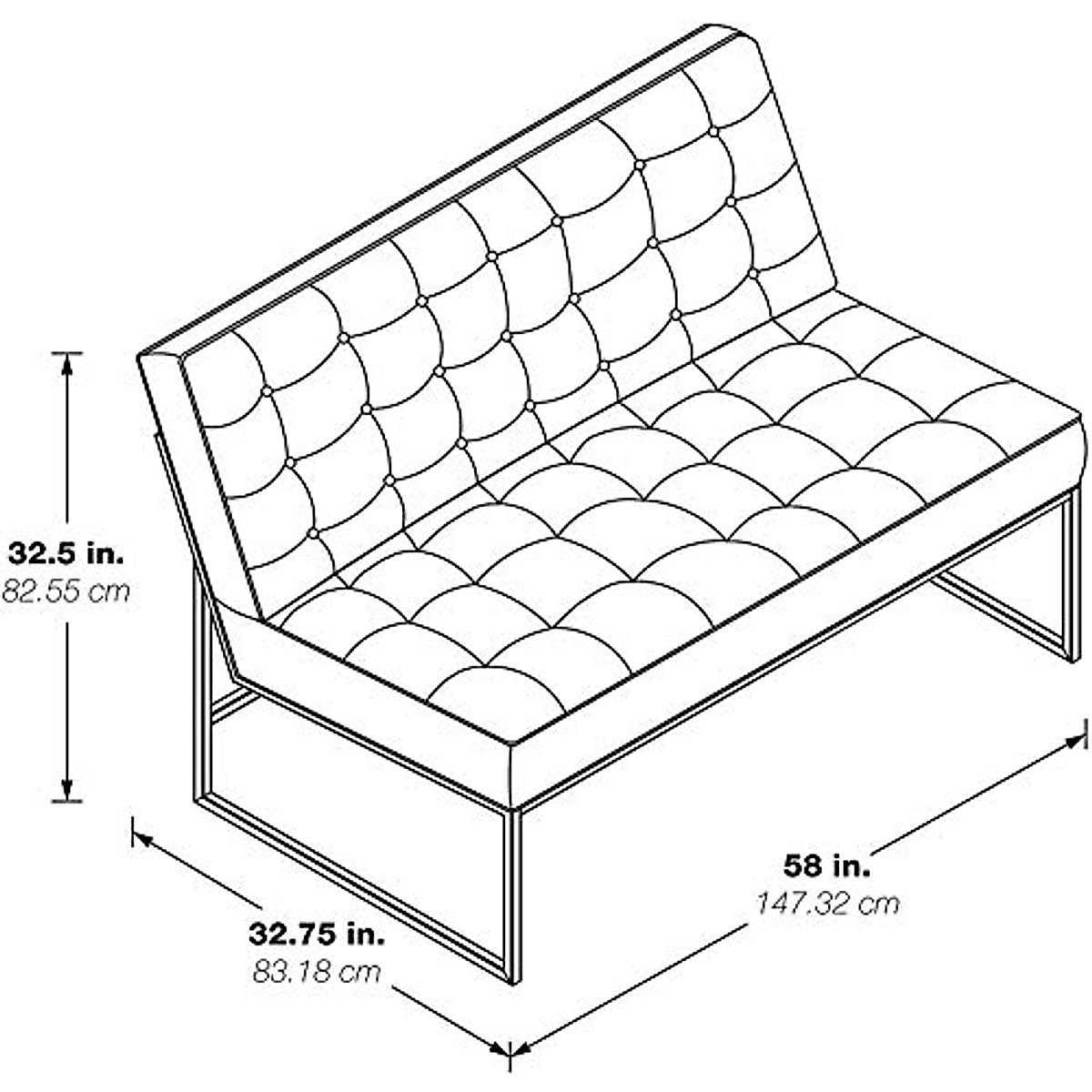 OSP Home Furnishings Anthony Armless Loveseat, White Faux Leather with Chrome Base