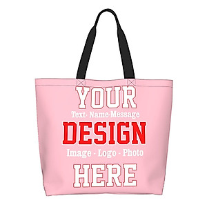 Personalized Tote Bag Women Custom Shopping Travel Beach Business Shoulder Bags Pink Customized Your Picture Logo Name Text Gifts Birthday Wedding Christmas