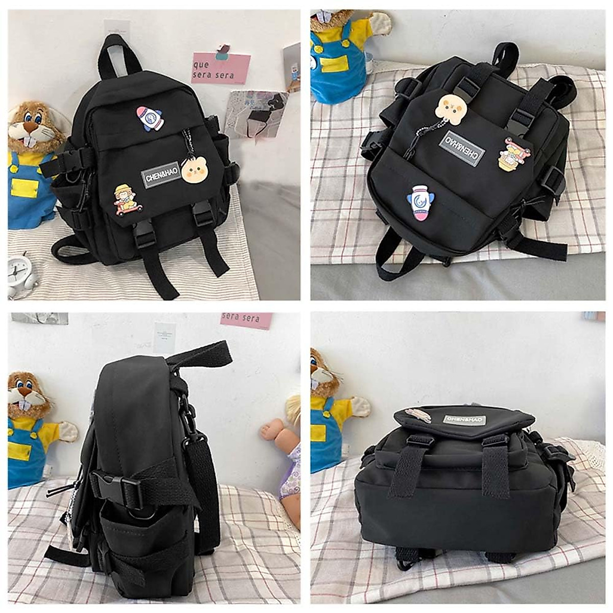 MUSICARD Girls Kawaii Backpack with Cute Pendant and Pins, Cute Mini Aesthetic Rucksack School Bag for Teens