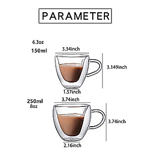 PCduoduo Heart Shaped Cup，Heat resistant creative double layer heart cup cup clear glass milk cup tea milk cup cup coffee cup (8oz/240ML)