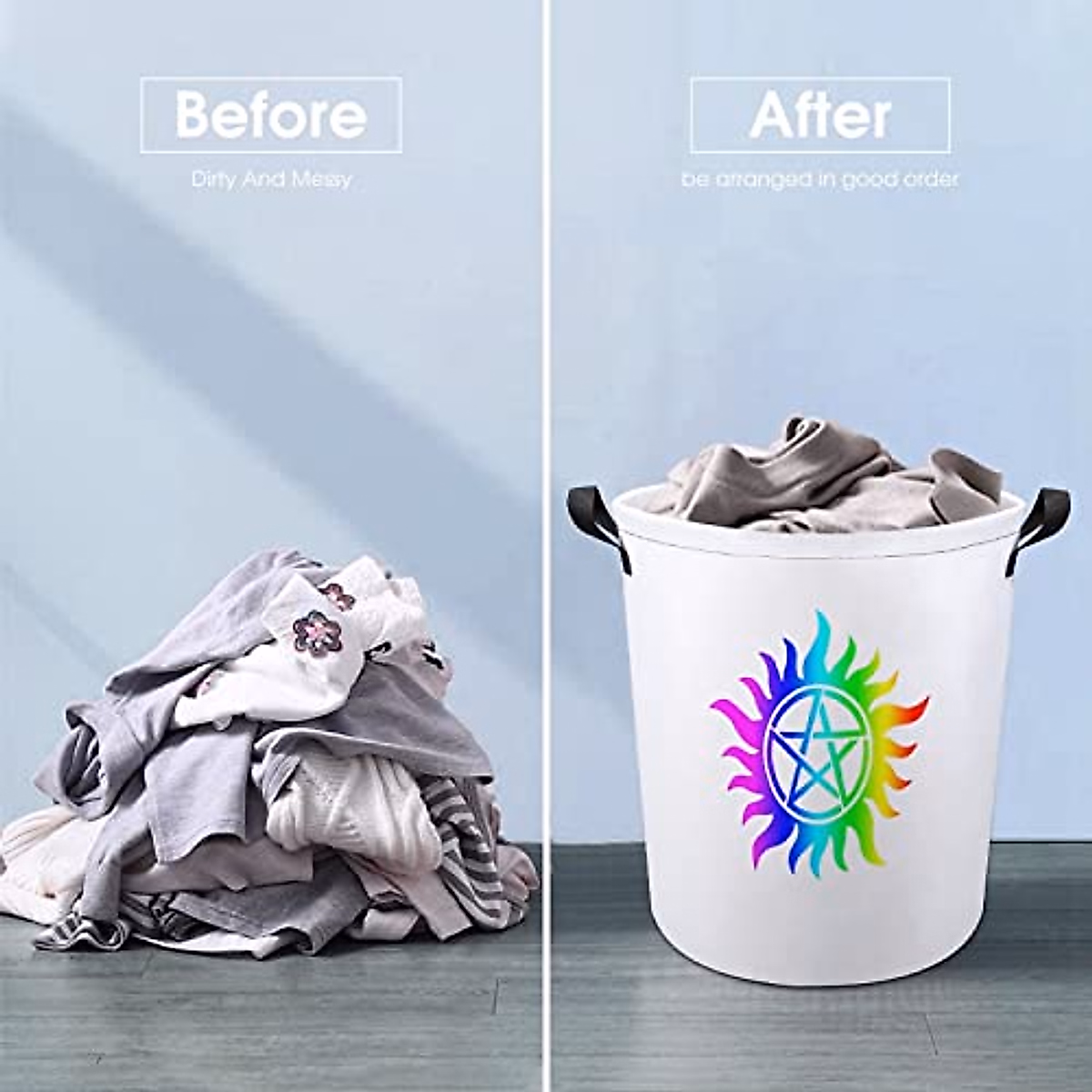 Anti Possession Symbol Large Laundry Basket Hamper Bag Washing with Handles for College Dorm Portable