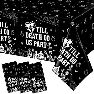 Yavxzvbw Bride or Die Bachelorette Party Decorations 3Pcs Halloween Bachelorette Party Decorations Til Death Do Us Part Decor Halloween Tablecloth for Halloween Bachelorette Decorations