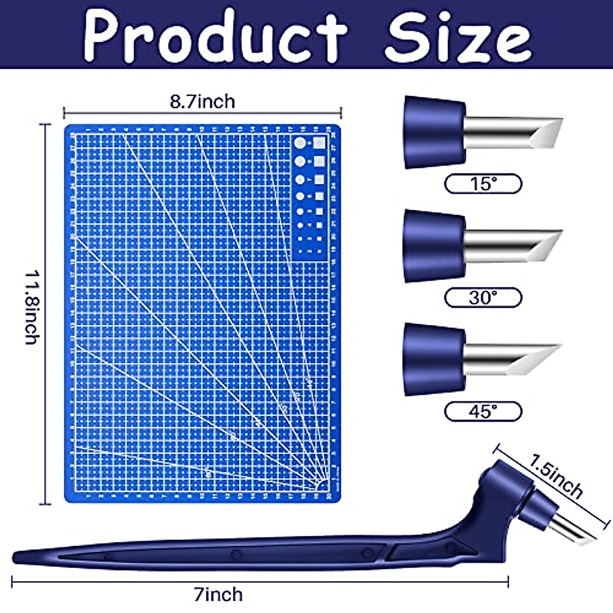 360 Rotating Craft Cutting Tools Set,3 Pieces Specialty Cutting Tools with 9 Pieces 360-Degree Rotating Carbon Steel Replacement Blade and Cutting Mat for DIY Craft (Orange, Blue, White)