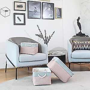 Yimi's Dream Foldable Storage Basket, [3-Pack] Storage Bin for Gifts Empty, Fabric Storage Baskets for Shelves with Handles, Pink Storage Bins for Organization (GlacierGrey & Pink, 15Lx11Wx8H inch)