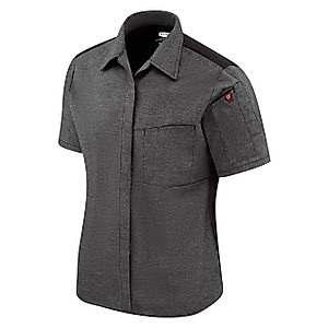 Red Kap Women's Airflow Cook Shirt with Oilblok, Charcoal Heather with Charcoal/Black Mesh, Large