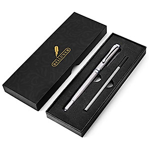 BEILUNER Ballpoint Pens, Stainless Steel with Chrome Trim, Silver Ballpoint Writing Pens, Best Ball Pen Gift Set for Men & Women, Professional, Executive, Office, Fancy Pens-Gift Box with Extra Refill
