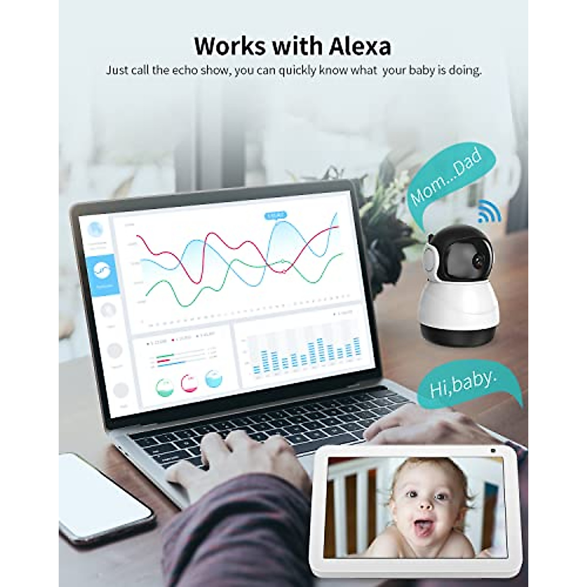 ZJX Pet Camera with Phone App, Indoor Home Security Camera for Pet, with AI Tracking, Night Vision, Compatible with Alexa, 2-Way Audio, White