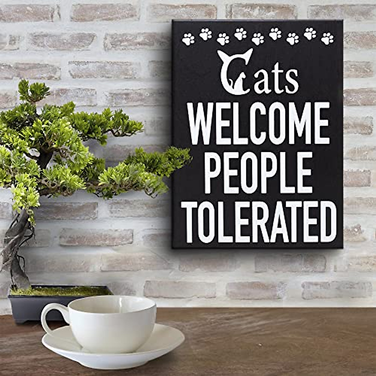 JennyGems Cats Welcome People Tolerated Wooden Sign, Cat Mom Gift and Decor, Funny Cat Signs, Made in USA