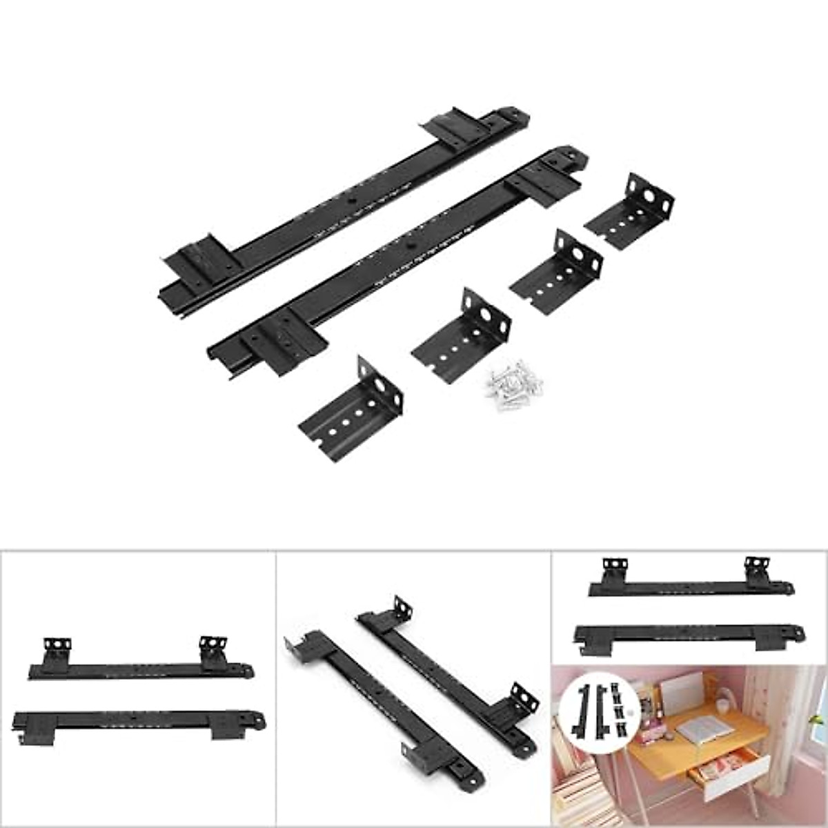 2Pcs 22 Inch Keyboard Slide Drawer Slide Thickened Cold Rolled Steel Computer Drawer Tray Accessories Computer Desk Keyboard Slide Rail Bracket(Black)