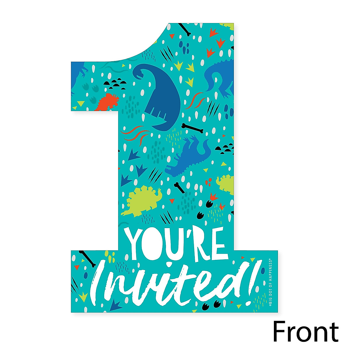 Big Dot of Happiness 1st Birthday Roar Dinosaur - Shaped Fill-In Invitations - ONEasaurus Dino First Birthday Party Invitation Cards with Envelopes - Set of 12