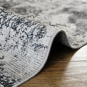 OIGAE Machine Washable Rug 5' x 7', Ultra-Thin Abstract Modern Area Rug Stain Resistant Anti Slip Backing Rugs for Living Room Bedroom, Grey, Yellow