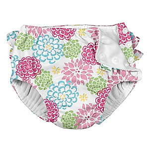 i play. by green sprouts baby girls Ruffle Snap Reusable Absorbent Swimsuit and Toddler Swim Diaper, White Zinnia, 5T US
