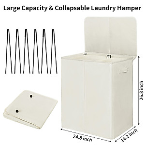 WOWLIVE 154L Double Laundry Hamper with Lid and Removable Laundry Bags, Large Dirty Clothes Hamper 2 section Collapsible Laundry Basket Dorm Room Storage for Bedroom, Bathroom, College,Beige