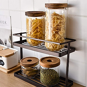 Keledz Glass Storage Jar with Wood Lids, Airtight Sealed Clear Borosilicate Glass Canister Kitchen Food Storage Containers for Coffee Beans Loose Tea Nuts Sugar Candy Spice, 450ml 16 oz (450ml 16 oz)