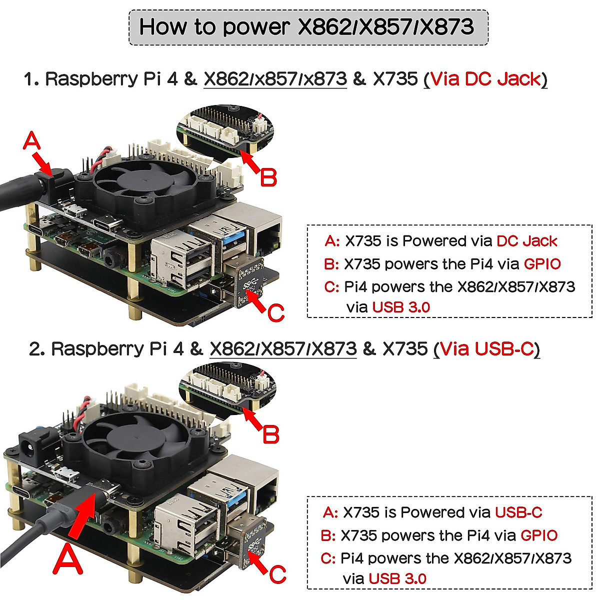 Geekworm for Raspberry Pi 4, X857 V2.0 mSATA SSD Expansion Board + X735 V3.0 Power Management with Safe Shutdown & PMW Cooling Fan Expansion Board (Not Include Raspberry Pi 4)