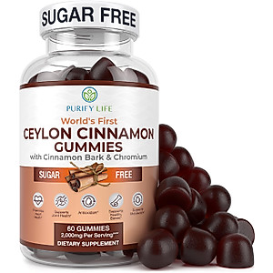 Sugar-Free Ceylon Cinnamon Gummies (2,000mg/Serving) Joint Pain Support Cinnamon Supplement & Brain Health, Vegan, Gluten-Free, Replace Ceylon Cinnamon Capsules, Pills, Powder Extract 60 Chews