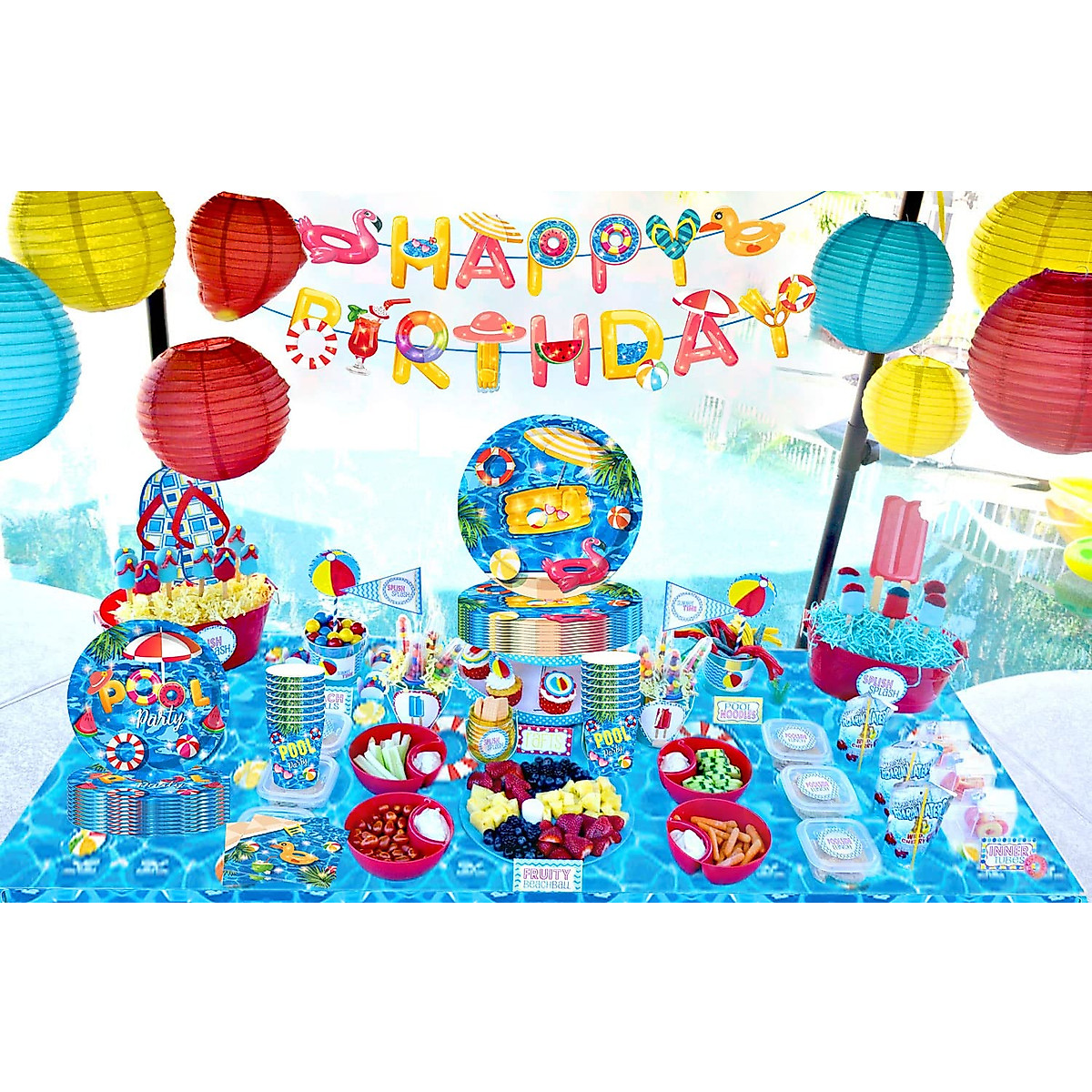 JeVenis 34 PCS Swimming Pool Party Supplies Pool Party Decoration Pool Birthday Party Banner Pool Party Tablecloth Swimming Pool Party Favors Beach Party Banner