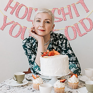 Holy Shit You're Old Banner Rose Gold Glitter for 30th 40th 50h 60th 70th 80th 90th Funny Birthday Banner Sign Bunting Party Decor Photo Booth Props (Rose Gold)