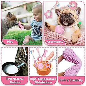 Petcare 6 Pack Puppy Toys for Teething Small Dogs Cute Pink Pet Dog Chew Toys for Puppies Soft Rubber Funny Bone Ball Donut Indoor Outdoor Anxiety Relief Cleaning Teeth Interactive Doggy Toy Set