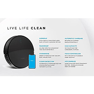 iHome AutoVac Eclipse, Robot Vacuum Cleaner, Self Charging Vacuum Robot, Mopping Function, 2,000 PA Suction, APP Control, Mapping Technology, Set Schedules, Ideal for Pet Hair, Carpets & Hard Floors