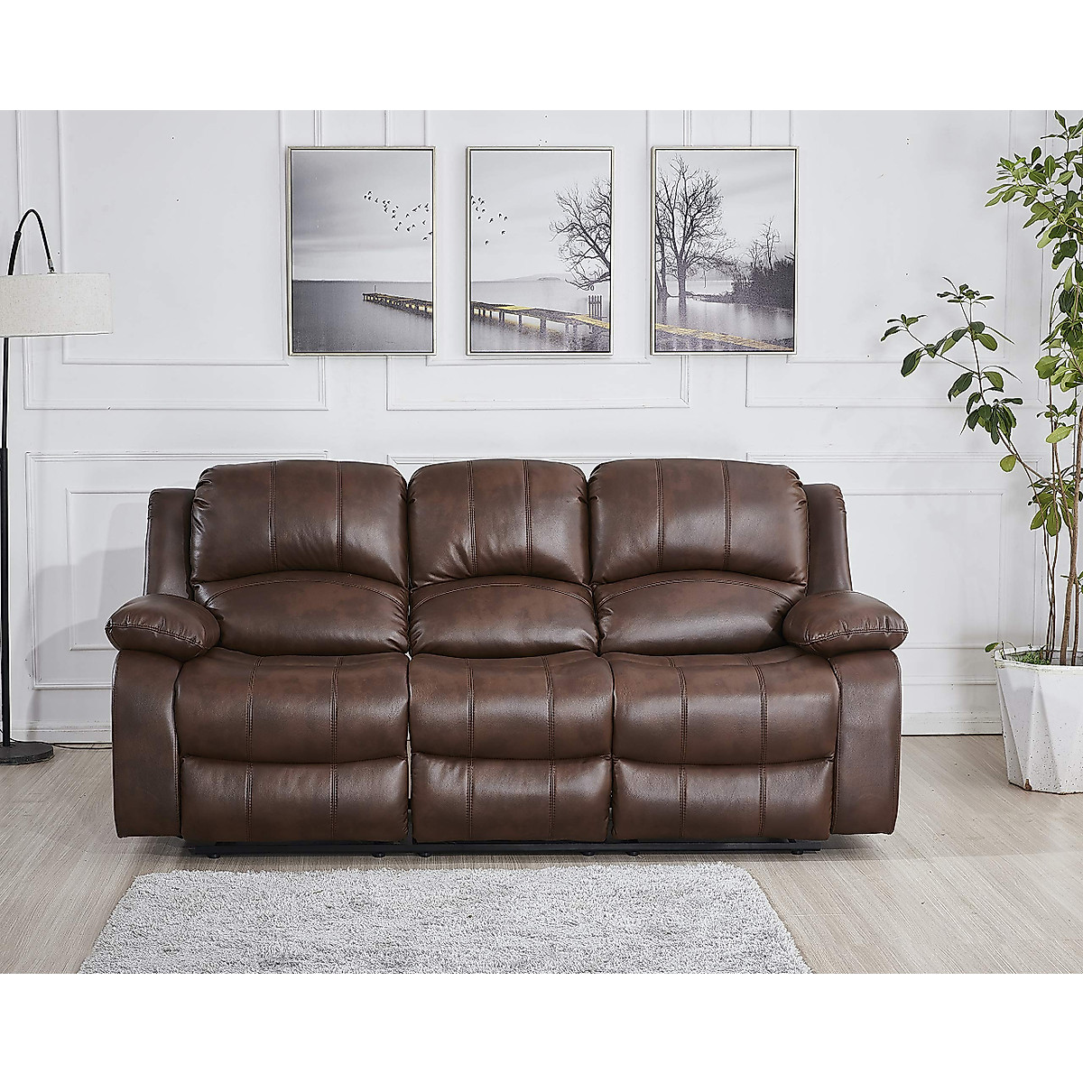 Betsy Furniture Bonded Leather Reclining Sofa in Multiple Colors, 8018 (Brown, Sofa)