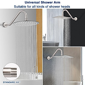 NearMoon J Shaped Shower Head Extension Arm, Stainless Steel Shower Head Height Extender with Flange, Riser Pipe Design for Cozy Shower Experience, Standard 1/2" Connection (12 Inch, Brushed Nickel)