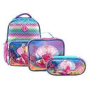 HAPPYSUNNY Mermaid Kids Backpack Set for Girls 15 inch Mirage Effect Changeable Lenticular Pictures Hologram School Backpack with Lunch Box and Pencil Case Preschool Kindergarten Elementary Bookbag