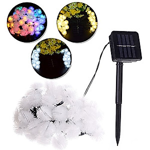 LEDMOMO LED Solar String Lights Fuzzy Ball Light Outdoor Waterproof Fairy Lights for Christmas Wedding Party Home Bedroom Garden Decoration 6.35M (Pure White)