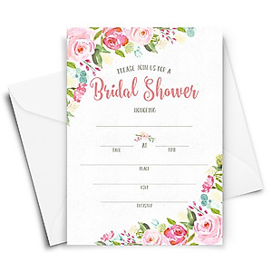 Printed Party Bridal Shower Invitations and Envelopes, Floral, Set of 40