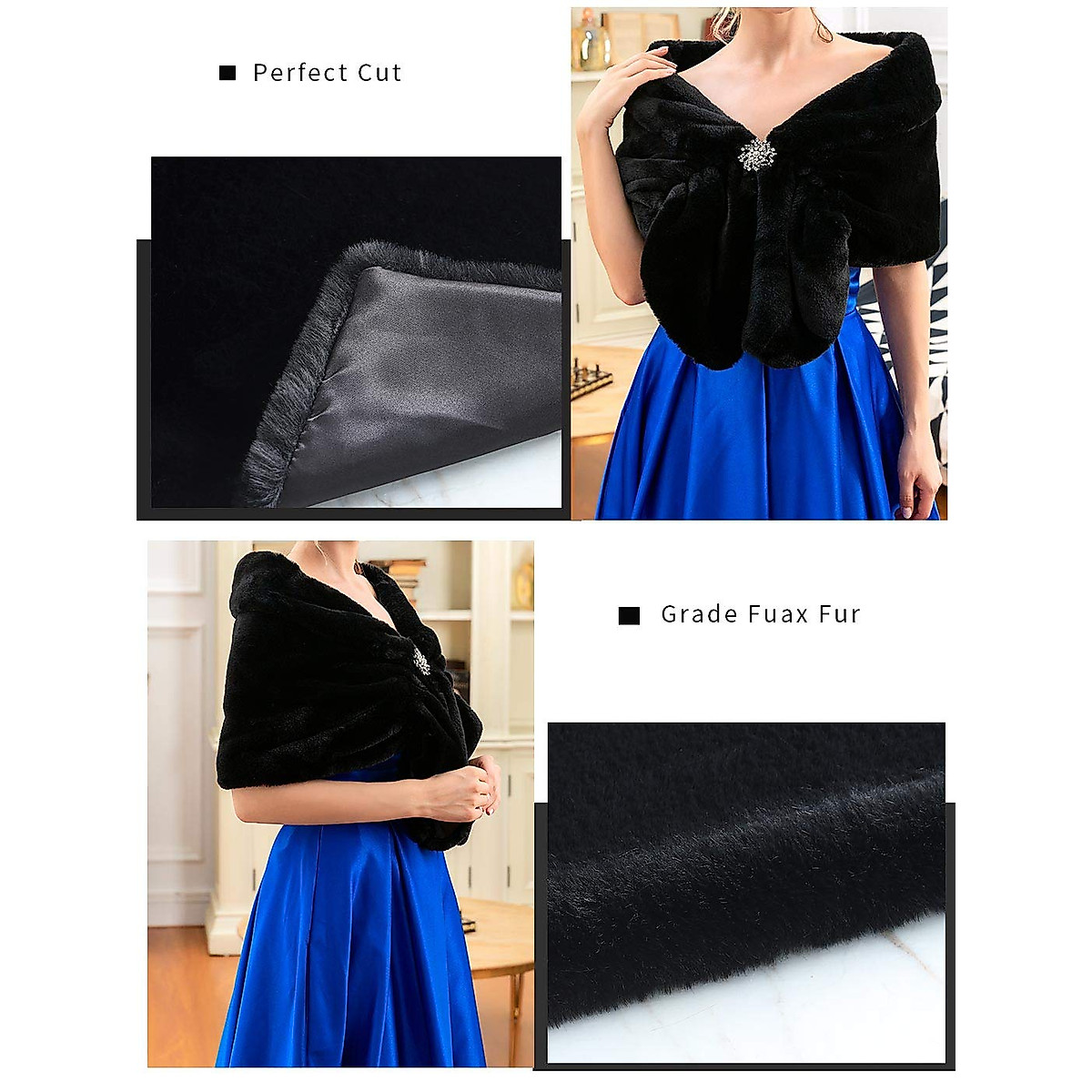 GORTIN Women's Fur Shawls Bride Wedding Faux Fur Wraps and Shawls Sleeveless Fur Stoles Fur Shrug with Brooch for Brides and Bridesmaids