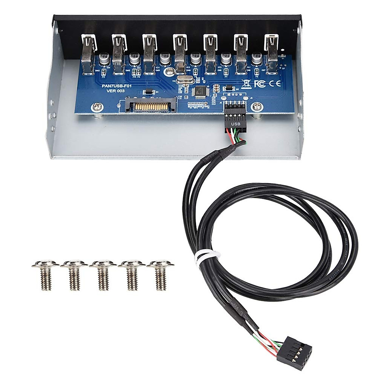 USB Front Panel, 5.25 Internal Front USB Hub Box Panel 7 Port USB2.0 Lossless Data Transmission USB Hub Drive Panel for 5.25in Computer Box