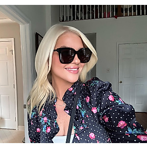 DIFF Bella Designer Oversized Square Sunglasses for Women UV400 Polarized Protection w/giftable travel case, Black + Grey