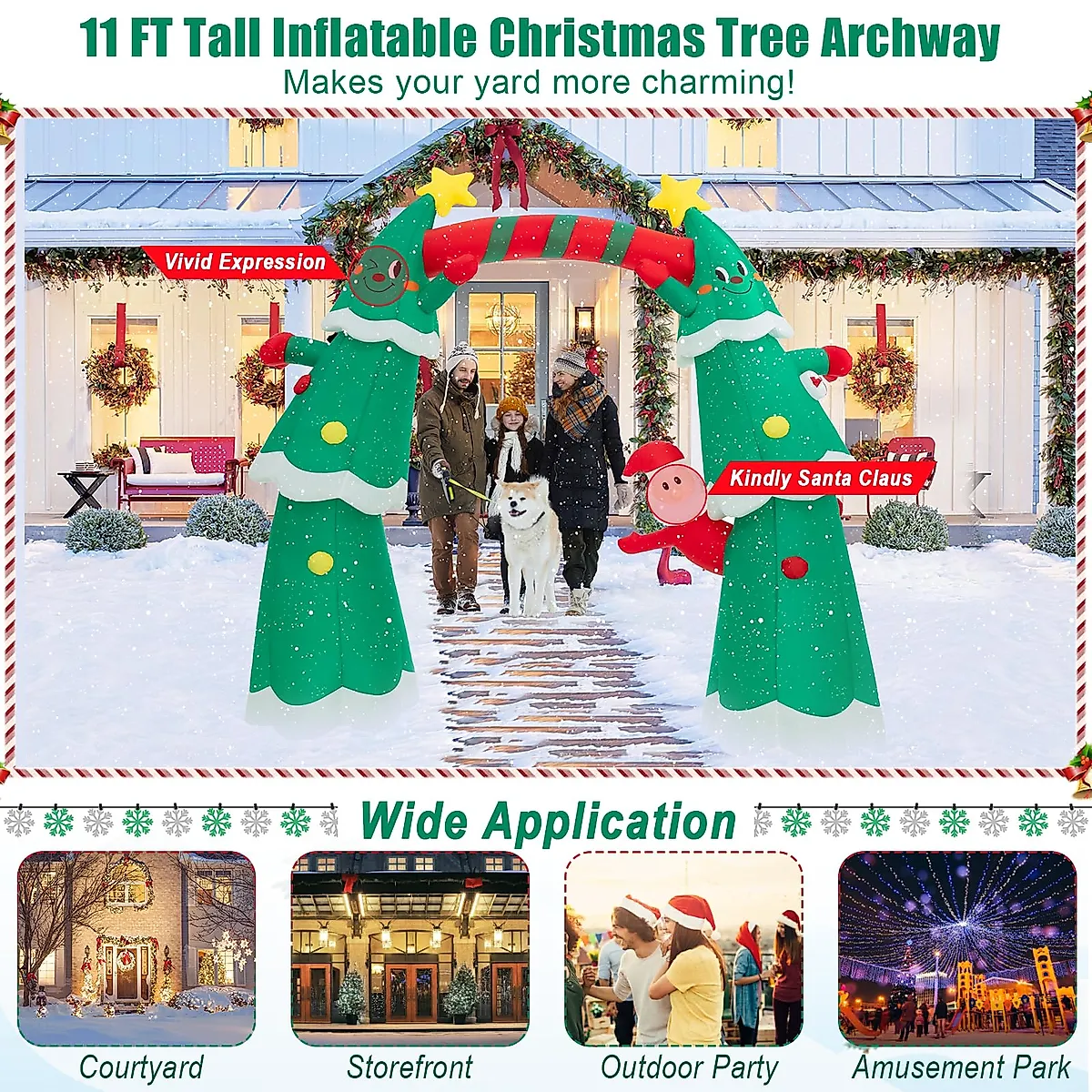 Tangkula 11 FT Lighted Christmas Inflatable Archway Decoration, Christmas Tree Arch with Santa Claus, Built-in LED Lights, Outdoor Blow-up Holiday Party Yard Lawn Xmas Decoration