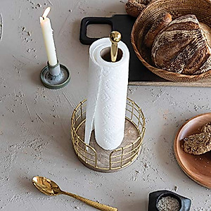 Bloomingville Metal & Wood Basket Base, Gold Finish Paper Towel Holder