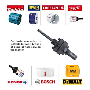 Luckyway 3-Piece Hole Saw Mandrel,Fit 3/4-Inch to 6-Inch Diameter,Including 7/16-Inch and 3/8 Inch Shank Hole Saw Arbor and 3-Piece 1/4 Inch HSS(M2) Central Drills