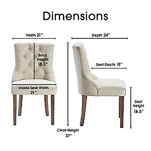 Finch Elmhurst Modern Button-Tufted Dining Chair, Elegant High Back Upholstered Fabric Accent, Set of Two, Cream