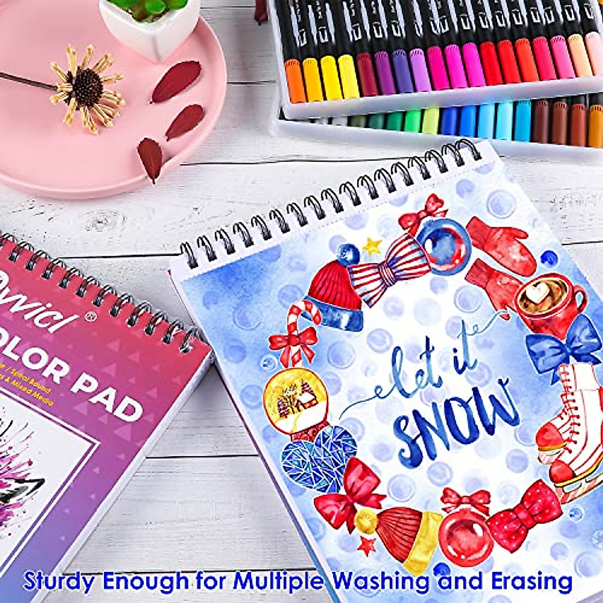 Dyvicl Watercolor Paper Pad 9"x12", Pack of 2, 35 Sheets Each(140 lb/300gsm), Cold Press, Spiral Watercolor Sketchbook for Painting, Drawing, Mixed Media, Acrylic, Art Paper for Kids Adults and Students