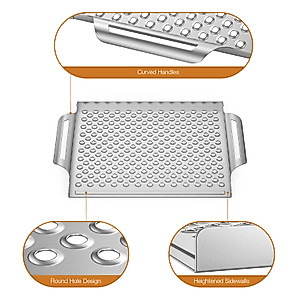 Onlyfire Stainless Steel Grill Basket, Nonstick BBQ Grill Tray Topper Grid Grilling Pan with Perforated Bottom and Handles for Seafood, Meats, Vegetables, Great for Most Grills and Smokers