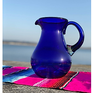 Mexican Hand Blown Glass Pitcher – Cobalt - Juice, Margaritas, Water, Lemonade (84 oz)