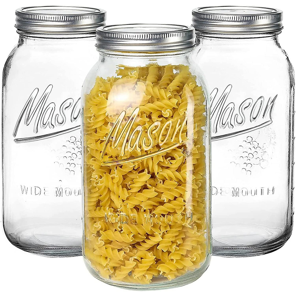 Yniken 3 Pack Large Mason Jars 64 oz Wide Mouth Half Gallon Mason Jars with Airtight Lid and Band, Durable Glass Food Storage Jars, Clear Glass Jars for Canning, Fermenting, Pickling, Storing