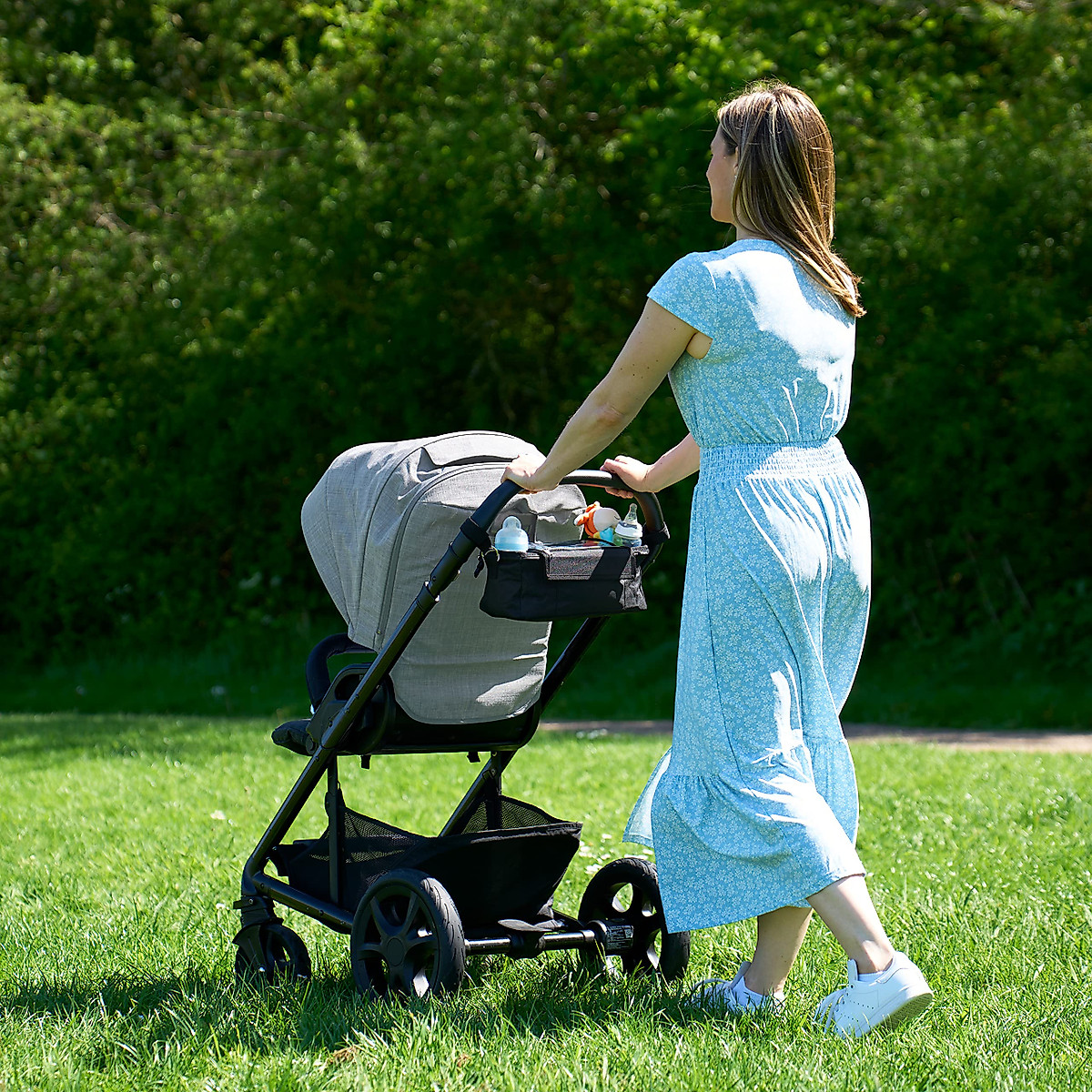 BTR Baby Stroller Organizer with Drink and Cup Holders, 2 Extra Stroller Hooks, Waterproof Cover, Shoulder Strap, Zipped Pocket. Fits all Strollers